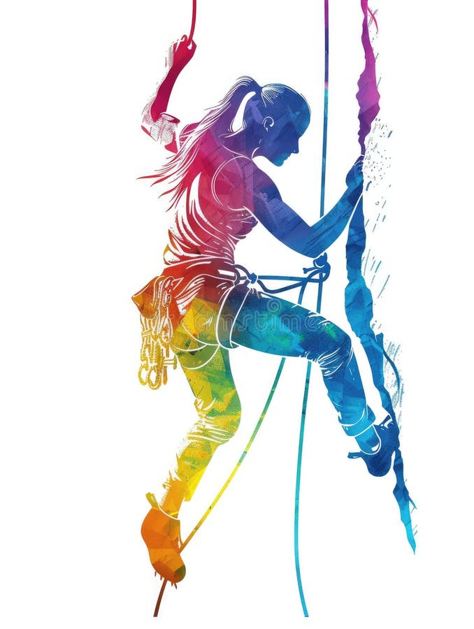 Color Illustration of a Rock Climber Climbing a Rock Wall Stock ...