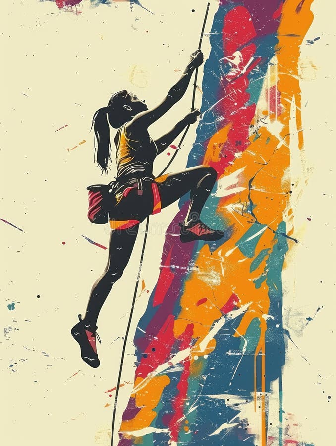 Color Illustration of a Rock Climber Climbing a Rock Wall Stock ...