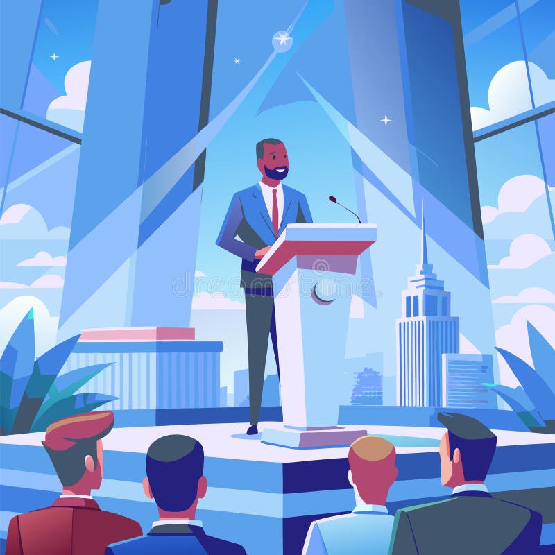 Color Illustration of a Speaker Giving a Speech at the Podium Stock ...