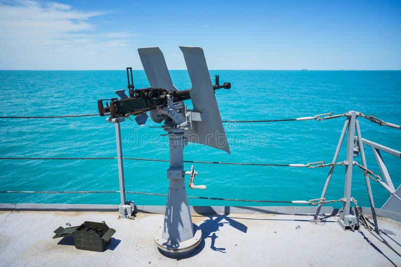 Automated Machine Gun on the Deck of a Military Ship Stock Photo ...