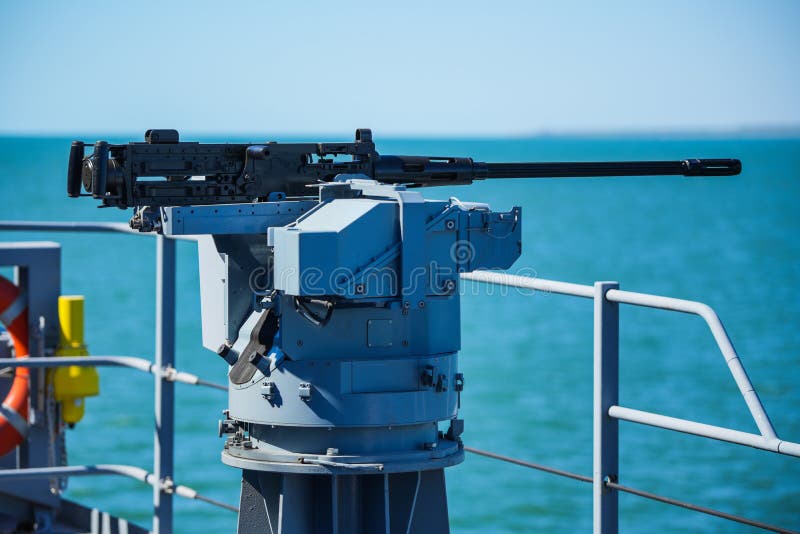 Automated Machine Gun on the Deck of a Military Ship Stock Photo ...