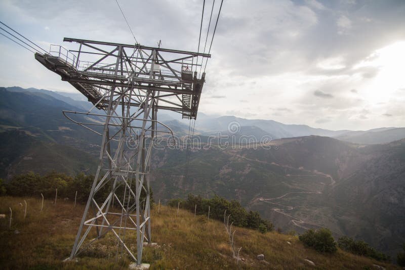 Cable Car Tower in the Mountains Stock Photo - Image of scenics ...