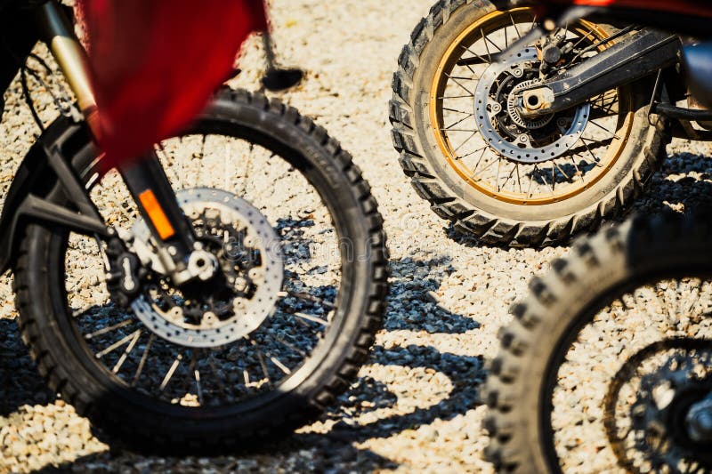 Motorcycle Wheels with Off Road Tires Stock Photo - Image of round ...