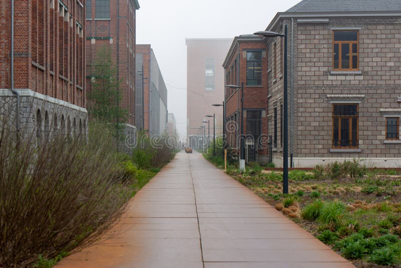 Color Image of a Walking Path between Buildings Stock Photo - Image of ...
