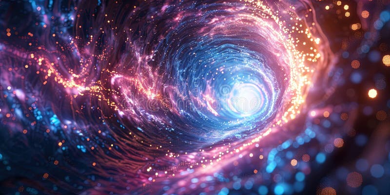 Color Image of a Warp Tunnel in Deep Space. Matter Particles Spin in ...