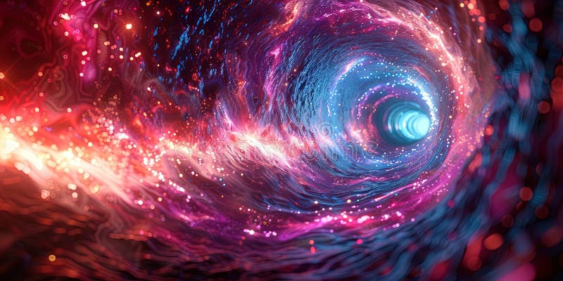 Color Image of a Warp Tunnel in Deep Space. Matter Particles Spin in ...
