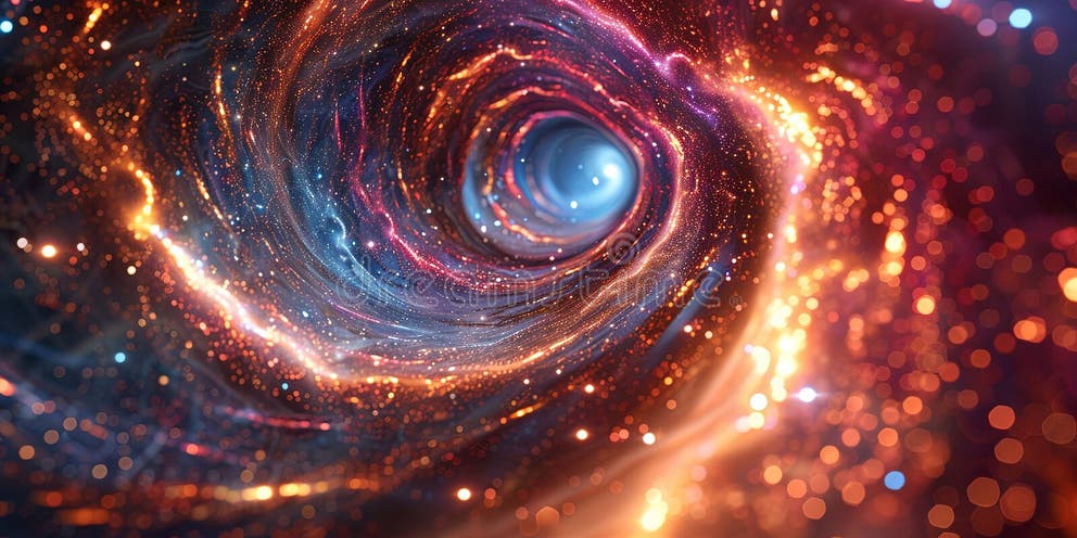 Color Image of a Warp Tunnel in Deep Space. Matter Particles Spin in ...