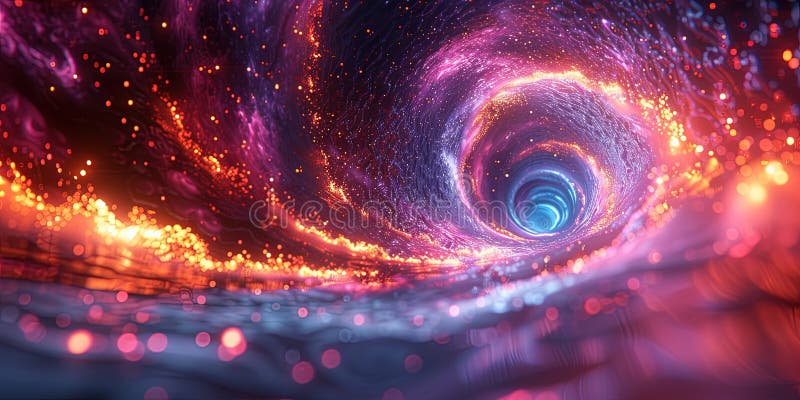 Color Image of a Warp Tunnel in Deep Space. Matter Particles Spin in ...