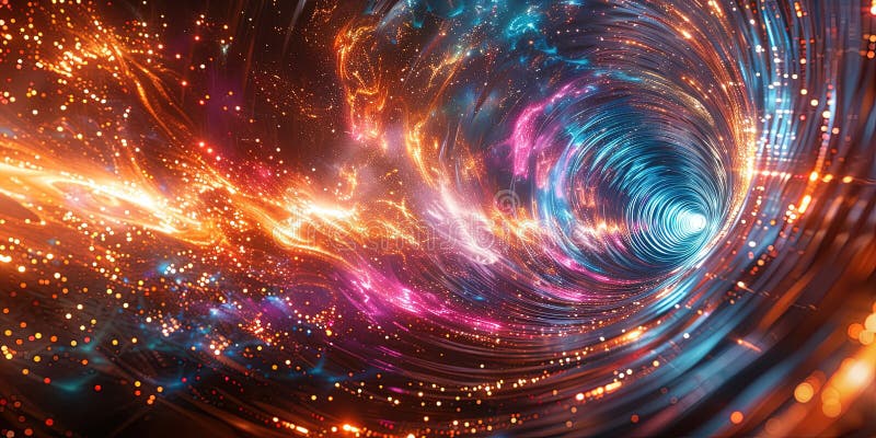 Color Image of a Warp Tunnel in Deep Space. Matter Particles Spin in the Vortex of Gravity ...