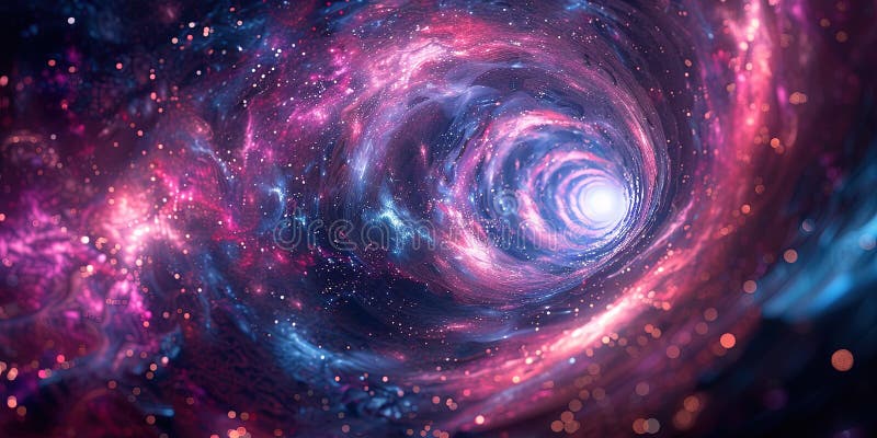 Color Image of a Warp Tunnel in Deep Space. Matter Particles Spin in the Vortex of Gravity ...