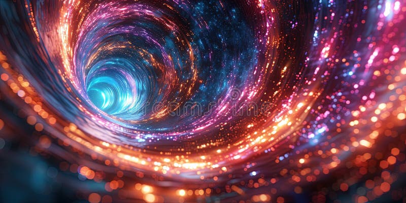 Color Image of a Warp Tunnel in Deep Space. Matter Particles Spin in ...