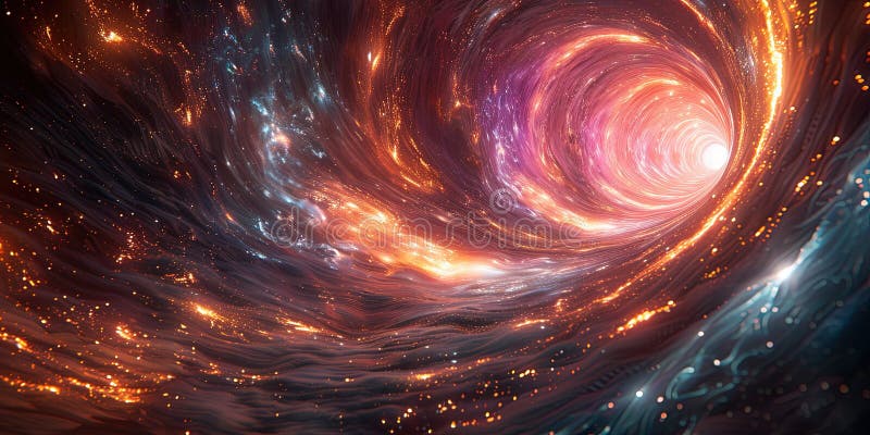 Color Image of a Warp Tunnel in Deep Space. Matter Particles Spin in ...