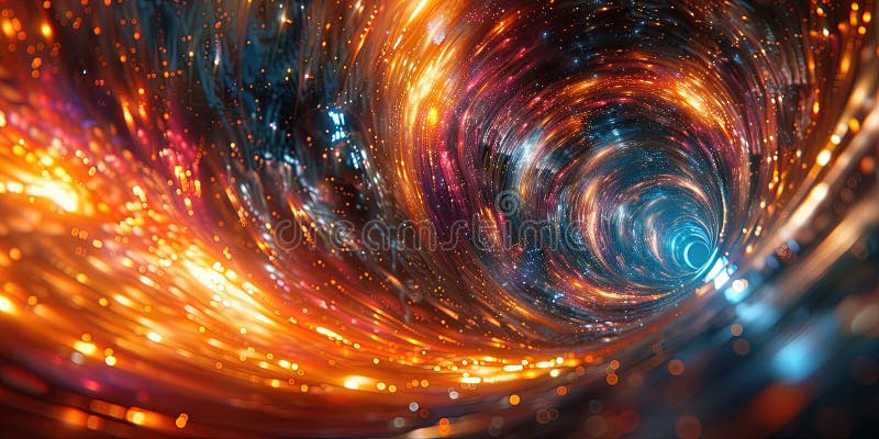 Color Image of a Warp Tunnel in Deep Space. Matter Particles Spin in ...