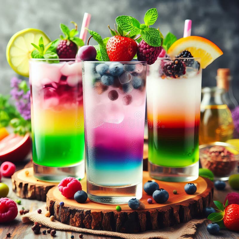 Color Infused Beverages Drinks with Layers of Different Colored Stock ...