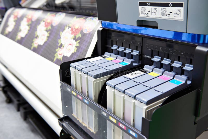 Color Ink Cartridge in Inkjet Plotter Stock Photo - Image of printout ...