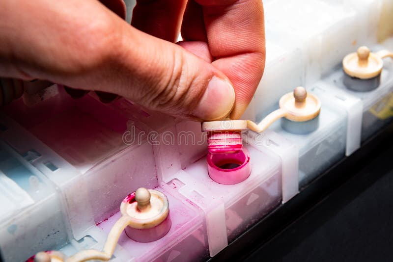 Color Ink Cartridges in an Inkjet Printer Stock Photo - Image of ...