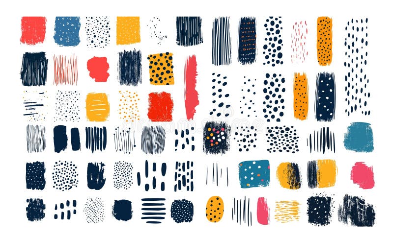 Color Ink Doodle Sketch Strokes Textures Vector Set. Lines Circular ...