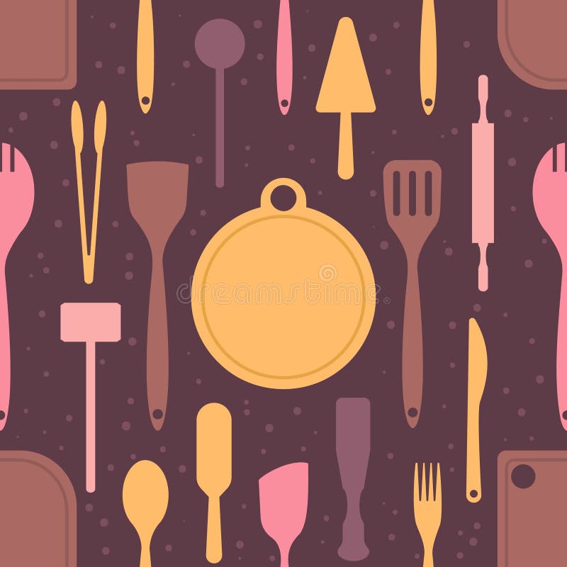Color Kitchenware Seamless Pattern. Cooking Utensil. Different Tools ...
