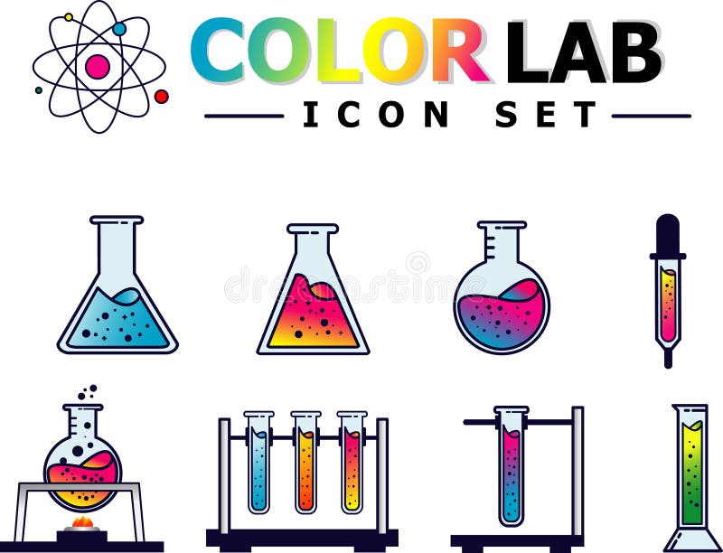 Color Lab Icon Set of Chemical Laboratory - Vector Illustaration Stock ...