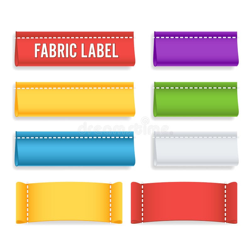 Color Label Fabric Blank Vector. Realistic Set Bright Blank Fabric ...