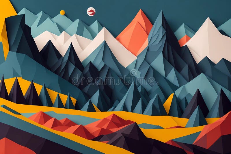 Color Landscape with Mountains and Plains Minimalistic Stock ...