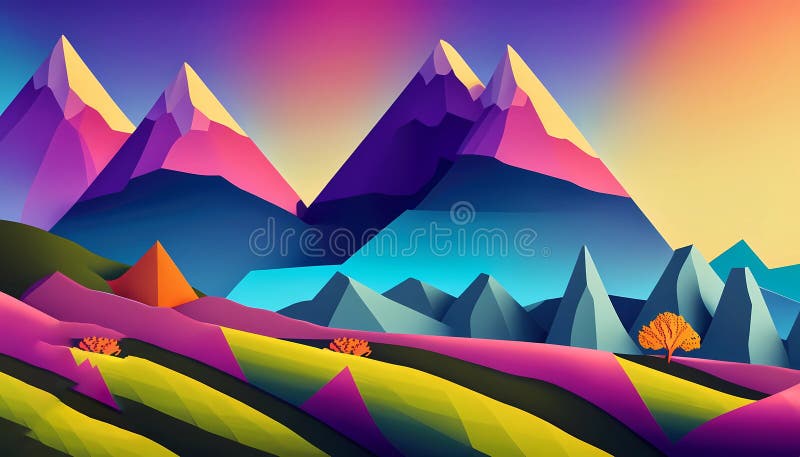 Color Landscape with Mountains and Plains Minimalistic Stock ...