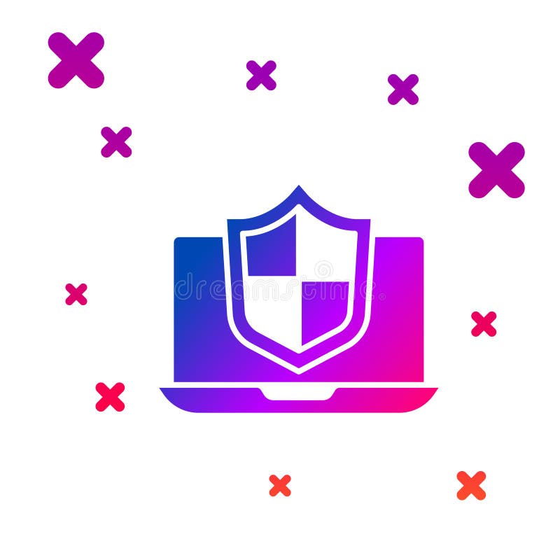 Color Laptop Protected with Shield Icon Isolated on White Background ...