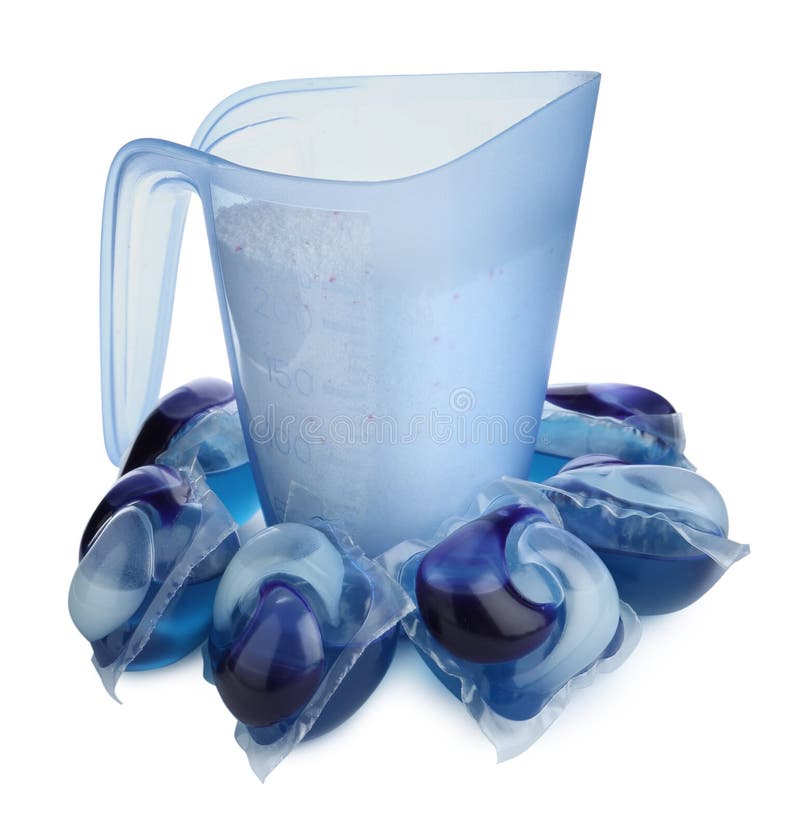 Color Laundry Capsules and Detergent Powder on White Background Stock ...
