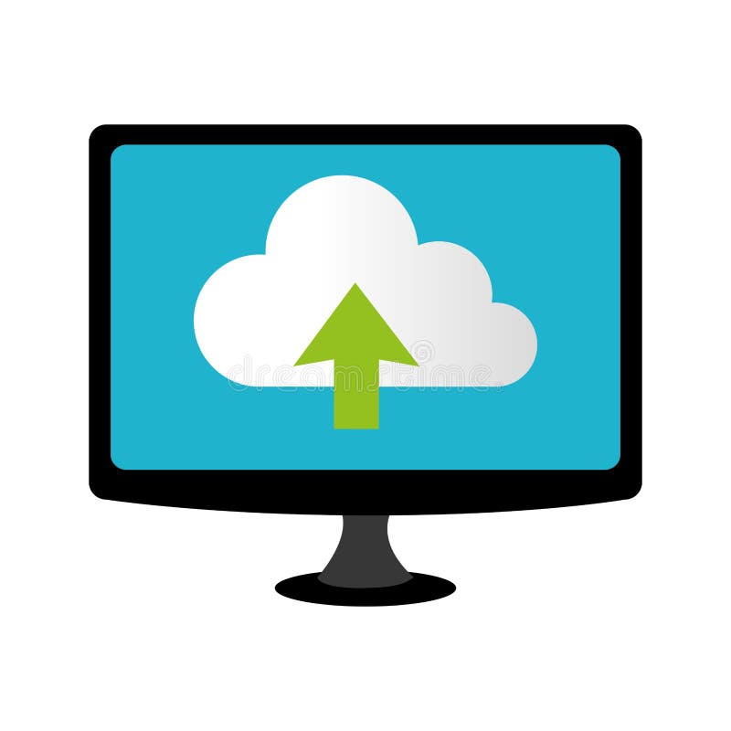 Color Lcd Monitor with Cloud Upload Service Stock Vector - Illustration ...