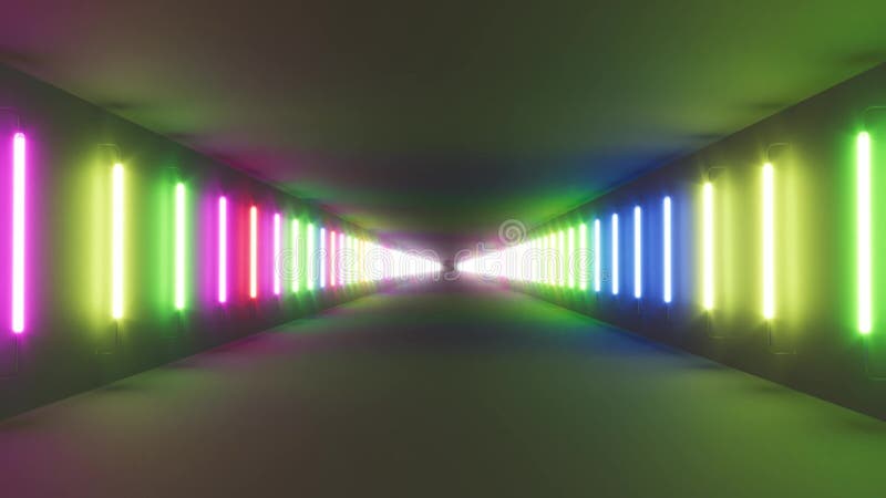 Color Led Lights Inside Long Dark Corridor 3d Stock Illustration ...