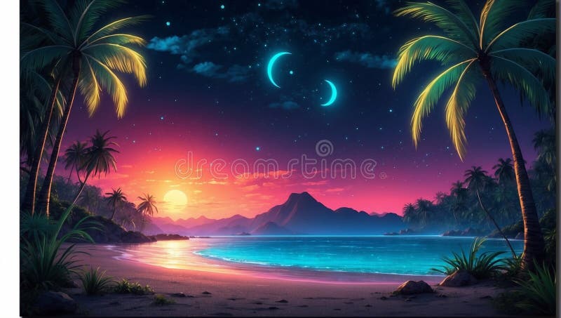 Color Light on the Beach. Beautiful Sunset Stock Illustration ...