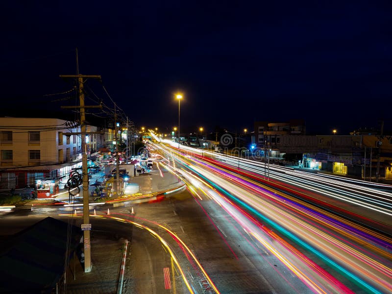 Color Light from Car Lights Running on the Sfreet at Night Editorial ...