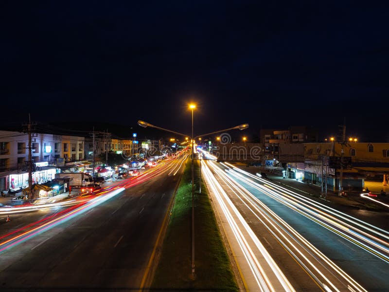 Color Light from Car Lights Running on the Street at Night Editorial ...