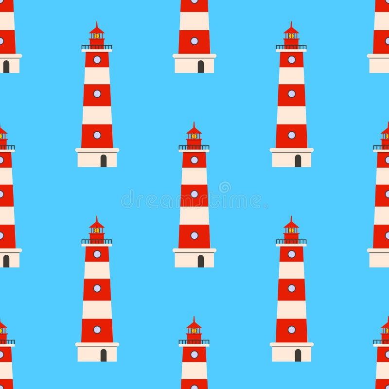 Color Lighthouse Seamless Background Pattern Isolated On Blue ...