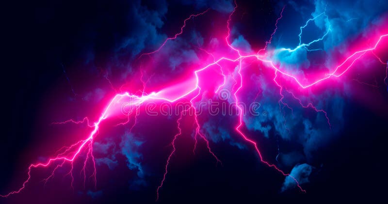 Color Lightning in the Night Sky, Realistic Design Illustration ...