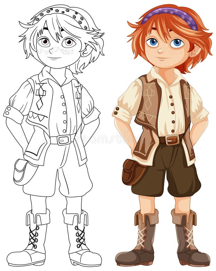 Color and Line Art of a Boy Stock Vector - Illustration of adventurous ...