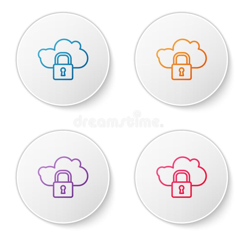 Color Line Cloud Computing Lock Icon Isolated on White Background ...