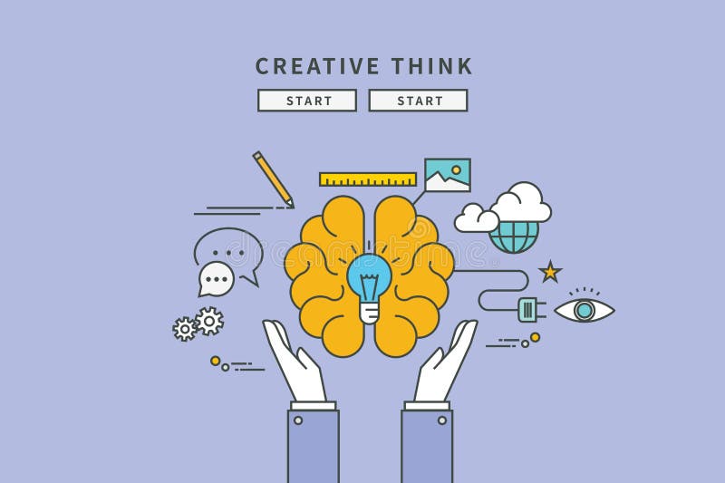 Color Line Flat Design of Thinking Creative, Modern Illustration Stock ...