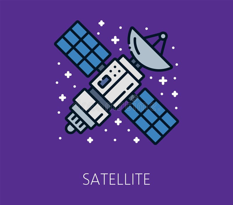 Color Line Galaxy Space Icon of Satellite in Space Stock Illustration ...