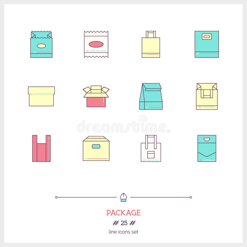 Color Line Icon Set of Boxes and Package Objects, Tools Elements Stock ...