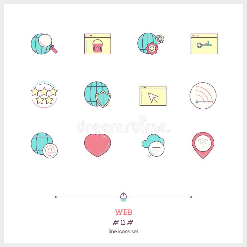 Color Line Icon Set of Global Connection, Objects and Tools Elem Stock ...