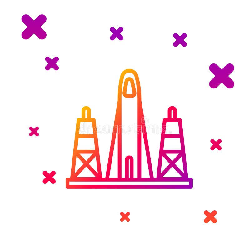 Color Line Rocket Launch from the Spaceport Icon Isolated on White ...