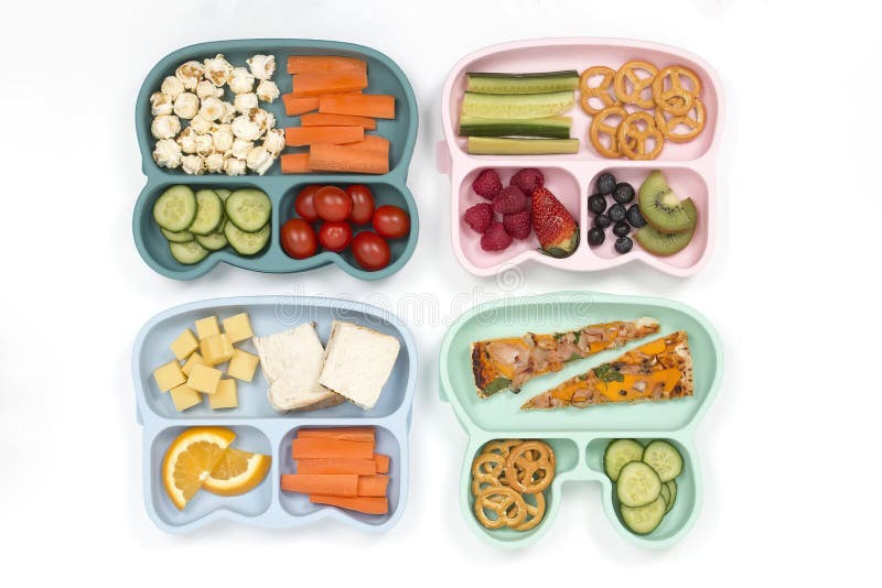 Color Lunch Boxes with Different Types of Food. Stock Photo - Image of ...