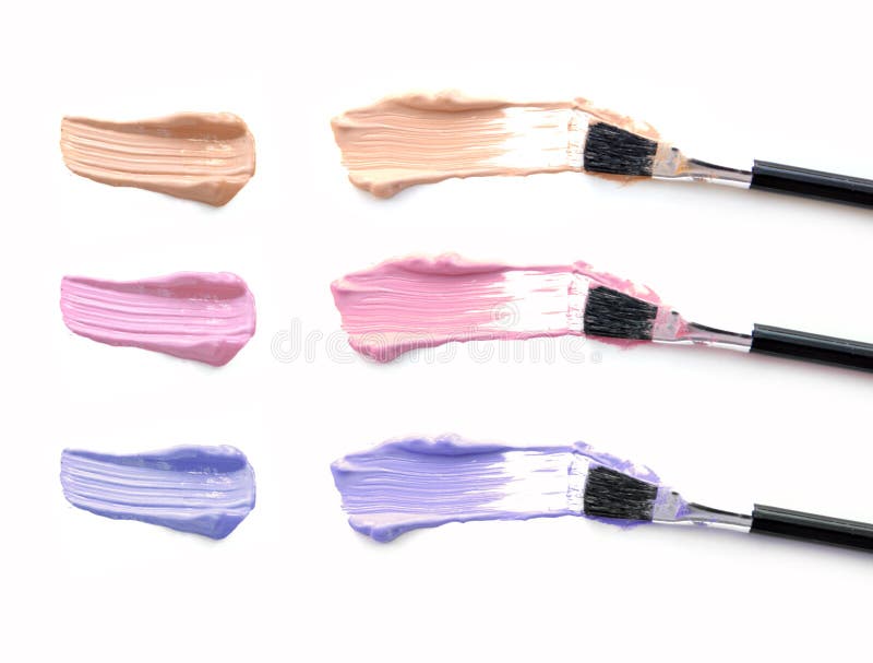 Color Make Up Liquid Set with Make-up Brush on White. Stock Image ...