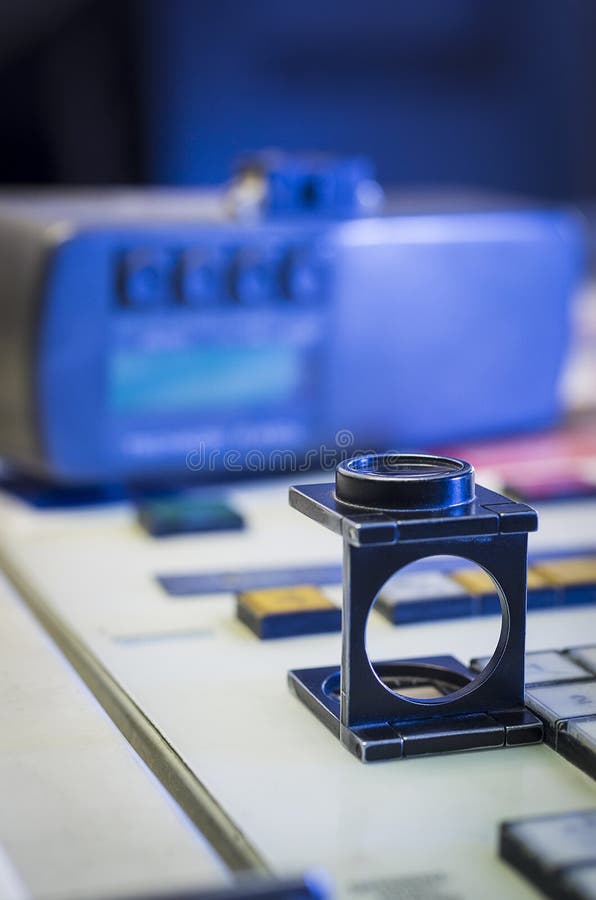 Color Management in Printing Process with Densitometer Stock Image ...