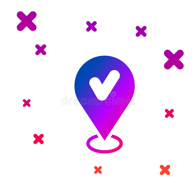 Color Map Pin with Check Mark Icon Isolated on White Background ...