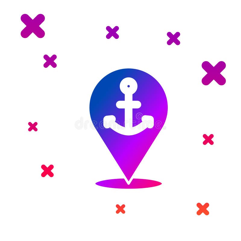 Color Map Pointer with Anchor Icon Isolated on White Background ...