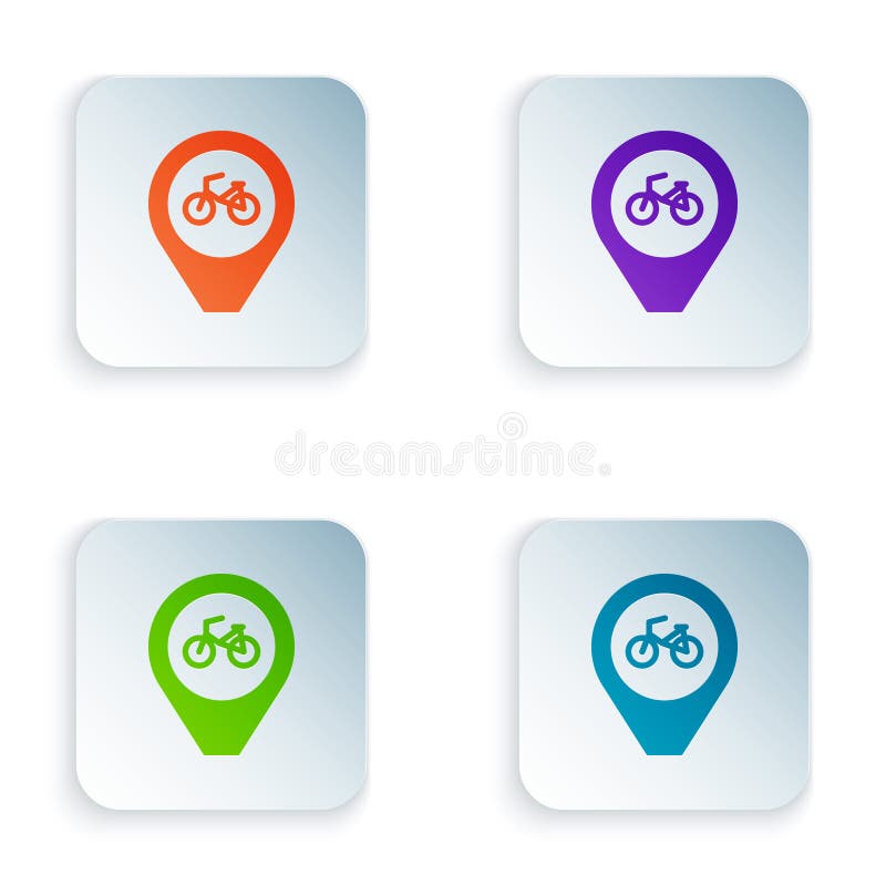 Color Map Pointer with Bicycle Icon Isolated on White Background. Set ...