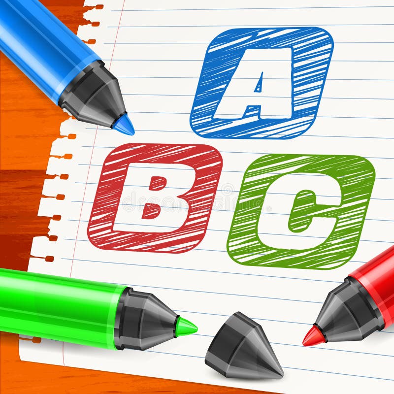 Color Markers and Letters on Paper Sheet Stock Vector - Illustration of ...