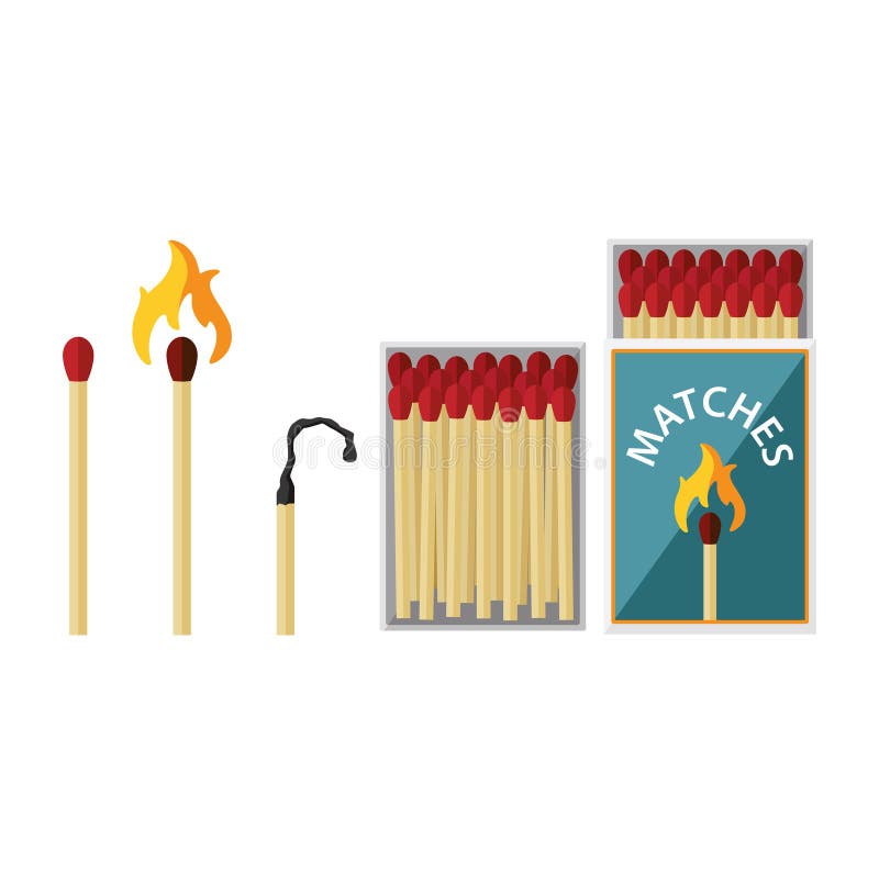 A Color Match Set. Matches in a Box, a Match, a Burning Match, a Burnt ...